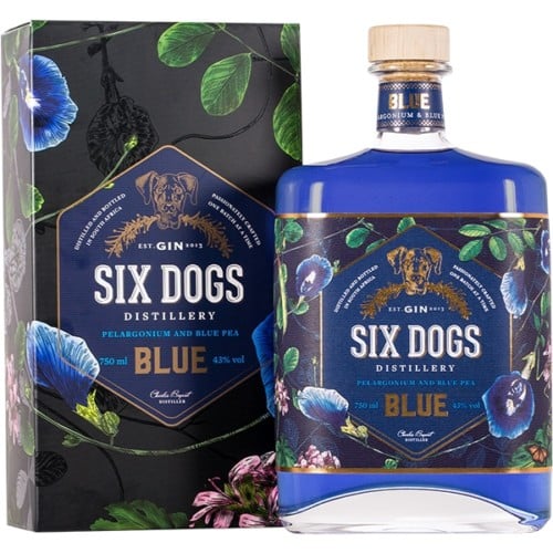 Six Dogs Blue Gin 750ml %page% - Infused with Blue Pea plant - Oaks & Corks
