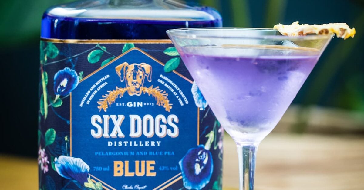 Six Dogs Blue Gin 750ml %page% - Infused with Blue Pea plant - Oaks & Corks